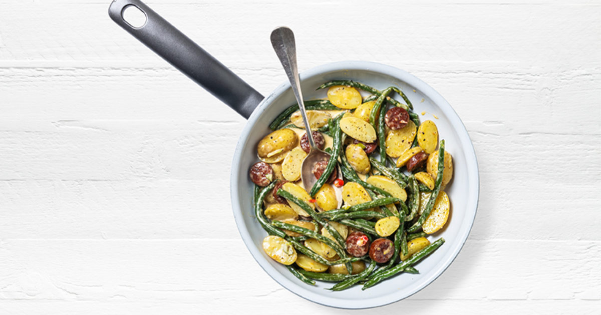 Prepare to be surprised | Aardappelsalade met chorizo en groene bonen
